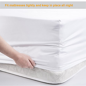 100% Egyptian Cotton Fitted Sheet Only, Pure White Full Size Fitted Sheet, Long-Staple Combed Pure Natural Cotton Bottom Sheet Wrinkle Free Elastic Mattress Protector Cover