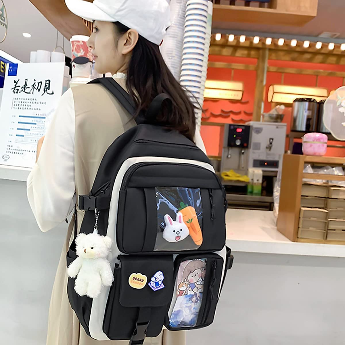 Nature Porter Kawaii Backpack 5Pcs Set with Kawaii Pendants and Pins Accessories Aesthetic Backpack Cute Laptop Backpack Travel Bag