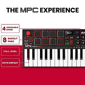 AKAI Professional MPK Mini Play – USB MIDI Keyboard Controller With a Built in Speaker, 25 mini Keys, Drum Pads and 128 Instrument Sounds