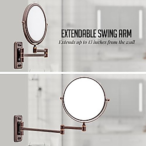 OVENTE 7" Wall Mounted Makeup Mirror with 1X/10X Magnification, Double Sided Magnifying Round Bathroom Vanity Mirror, 360° Swivel Design, Extendable and Folding Arm, Antique Bronze MNLFW70ABZ1X10X