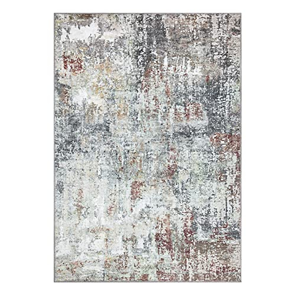 Bloom Rugs Washable Non-Slip 3' x 5' Rug - Gray/Red/Brown Modern Abstract Area Rug for Living Room, Bedroom, Dining Room, and Kitchen - Exact Size: 3' x 5'
