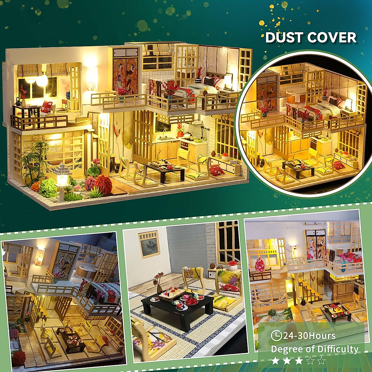 Flever Dollhouse Miniature DIY House Kit with Japanese Style, Creative Room with Furniture for Romantic Valentine's Gift (Quiet and Elegant Residence)