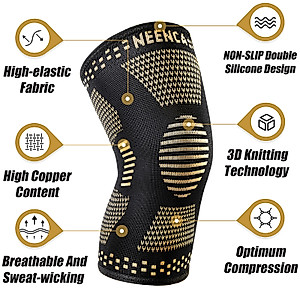 NEENCA Copper Knee Braces for Knee Pain Women & Men - 2 Pack Copper Knee Sleeves Set, Knee Compression Sleeve with Copper Ions Infused Fiber for Sports, Workout, Arthritis Pain, Meniscus Tear. ACE-52