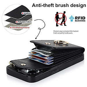 XYAJUANG Phone Case Compatible with iPhone 14 Pro（6.1''），Leather Accordion Folding Wallet &Card Holder with RFID Shielding Material Phone Case ，with Adjustable Ring Holder and Lanyard (Black)