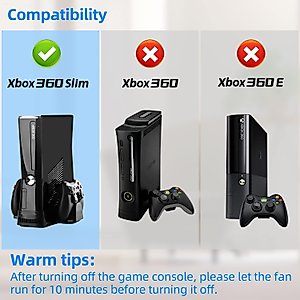 OSTENT 3 in 1 USB Cooling Fan + Console Controller Stand for Microsoft Xbox 360 Slim