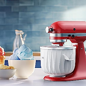 Ice Cream Attachment for Kitchenaid - 2 Quart Frozen Ice Cream & Sorbet Gelato Maker for Kitchenaid Ice Cream Maker Attachment Compatible 4.5 Qt and Larger Stand Mixers with Silicone Spatula by Cofun