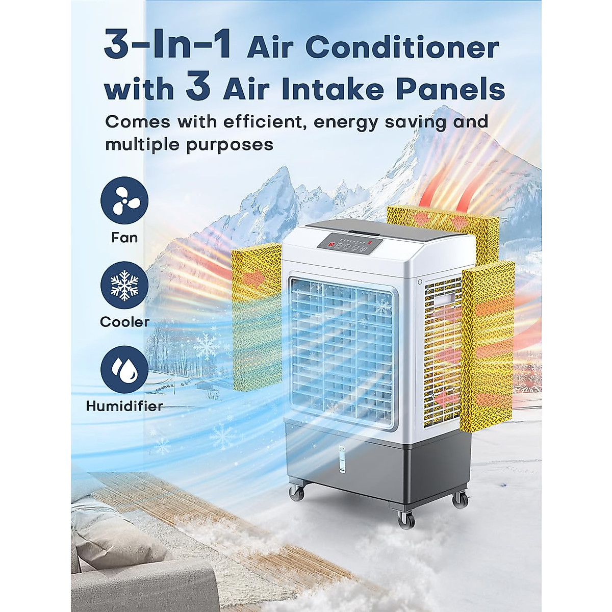 BALKO Windowless Air Conditioner, 35-INCH Swamp Cooler Air Conditioner w/2 Modes & 3 Speeds, 2100CFM, 700Sq.ft, Smart Timer for Auto off, 8Gal Tank & Remote, Wider Oscillation Evaporative Air Cooler