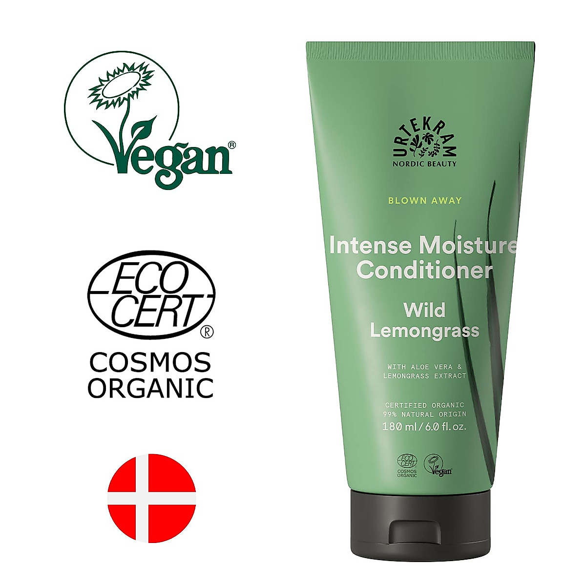 Urtekram Conditioner - Wild Lemongrass - Normal Hair - 180 ml, Vegan, Organic, Intense Moisture, Natural Origin