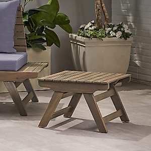 GDFStudio Outdoor Wooden Side Table, Gray Finish