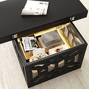 Tribesigns Coffee Table with LED Lights, Modern Square Cocktail Table with Storage, Center Table Living Room Furniture, Black