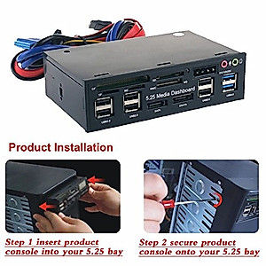 eoocvt 5.25 inch Multi-Function USB 3.0 Hub CF TF M2 SD MS Card Reader CD-ROM Front Panel Media Dashboard SATA eSATA Audio Headphone Mic Computer Peripherals