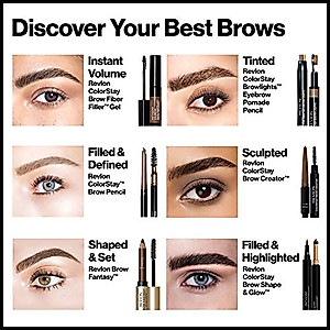 Revlon ColorStay Brow Fiber Filler, Longwearing & Volumizing Waterproof Eyebrow Gel, 303 Medium Brown, 0.23 fl. oz.