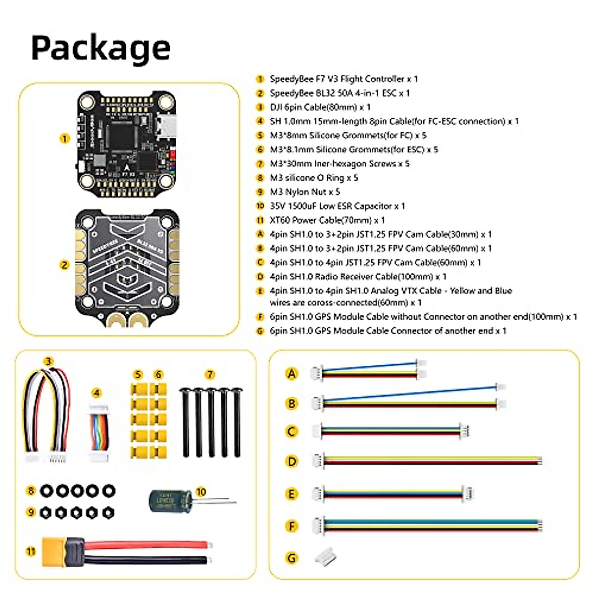 SpeedyBee V3 F7 Flight Controller Stack: 30x30 Drone FC Stack with 4in1 50A ESC BL32, Wireless Betaflight Configuration, Blackbox,Solder-Free Plugs,WiFi,Bluetooth for 3-6S 4" 5" FPV Drone Cinelifter