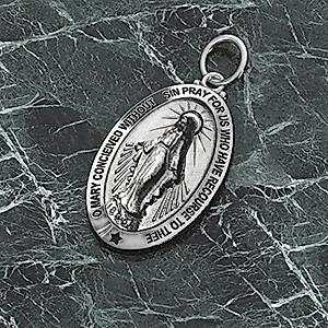 US Jewels Ladies 925 Sterling Silver 32.5mm Virgin Mary Antique Finish Pendant