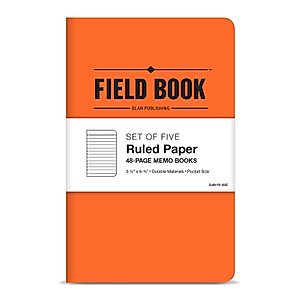 Field Notebook/Pocket Journal - 3.5"x5.5" - Orange - Lined Memo Book - Pack of 5