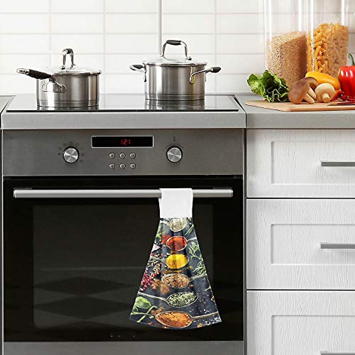 Aslsiy Herbs Spices Cutlery Spoon Hanging Kitchen Towels Bathroom Hand Tie Towel Fast Drying Dish Tea Towels for Bath Tabletop Gym Home Decor Set of 2