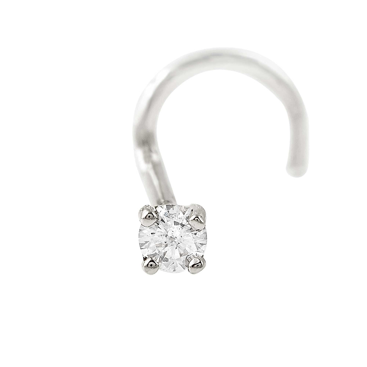 Solid 14Kt Gold Moissanite Stud Nose Ring - 22G Nose Screw Stud - Twisted Nose Ring - April Birthstone Nose Stud-NSWG-MNT2