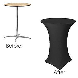 YOUR CHAIR COVERS - 32" D x 42" H Highboy Cocktail Round Stretch Spandex Table Cover - Black, Fitted Elastic Tablecloth for Round Tables, Outdoor Party DJ Tradeshow Banquet Vendor Wedding
