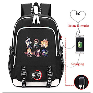 TIMMOR MAGIC Japanese Anime Backpack for Boys with USB Charging Port, Middle School College Tanjiro Bookbags for Women Men.(Black6)