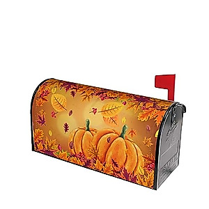 KSLIDS Fall Pumpkin Mailbox Cover Magnetic 18x21 Inches Standard Size Autumn Leaf Thanksgiving Post Letter Box Cover Mail Wraps Garden Decorations for Home Outdoor Yard Decor
