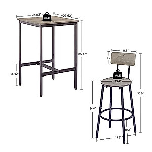 Neylory Bistro Table and Chairs Set of 2, Pub Table and Bar Stool Set, Small Kitchen Dining Table with Upholstered Barstools, Grey