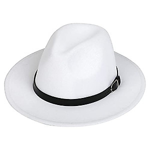DT DANTIYA Women's Classic Wide Brim Fedora Belt Buckle Fedora Hat Floppy Panama Hat White