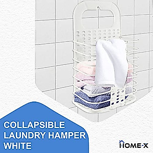 HOME-X Collapsible Laundry Hamper, Plastic Clothes Hamper and Collapsible Laundry Basket, Convenient Hanging Laundry Hamper, 18" L x 10 ½” W x 6 ½” H, White