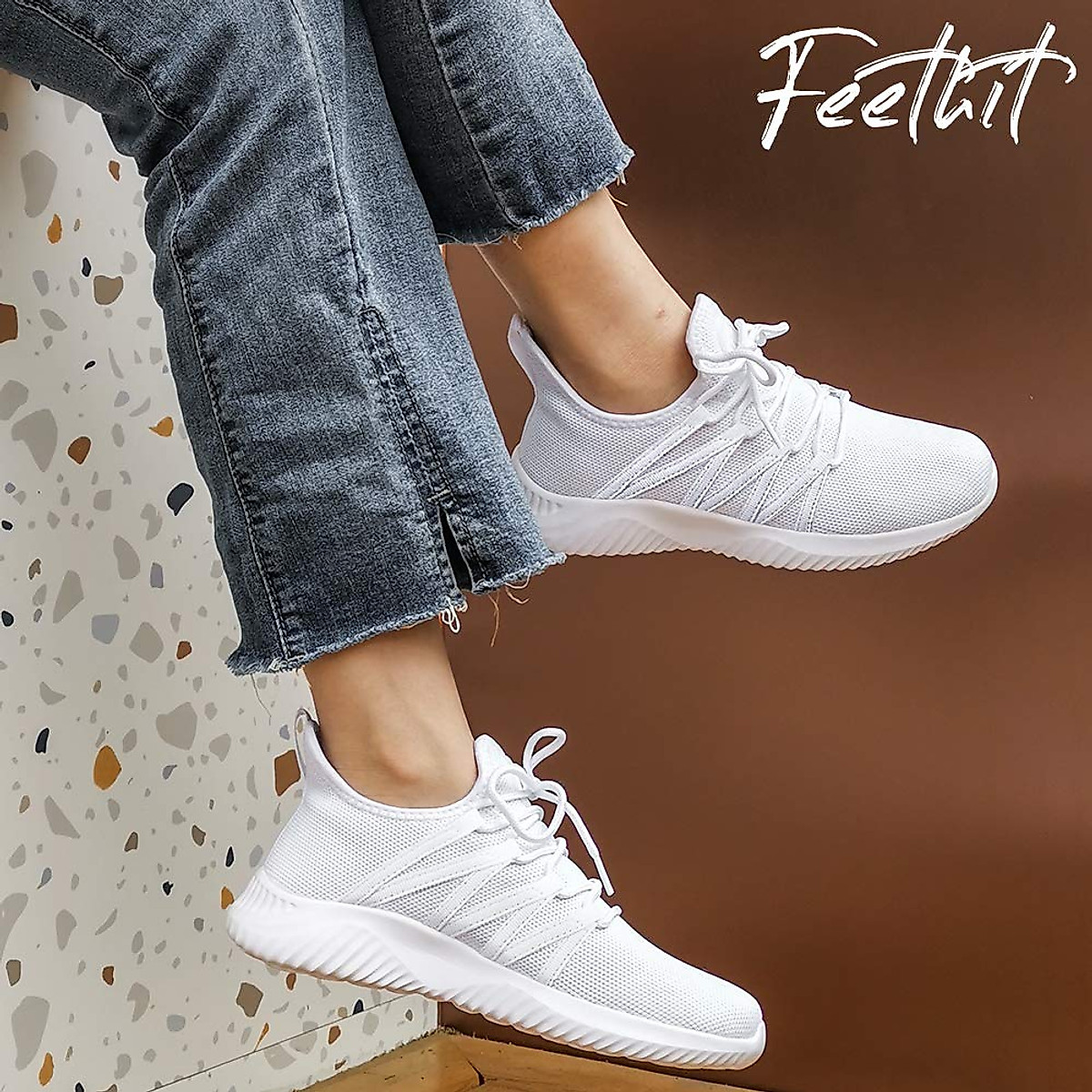 Feethit Womens Slip On Running Shoes Non Slip Walking Shoes Lightweight Gym Workout Shoes Breathable Fashion Sneakers All White Size 6.5