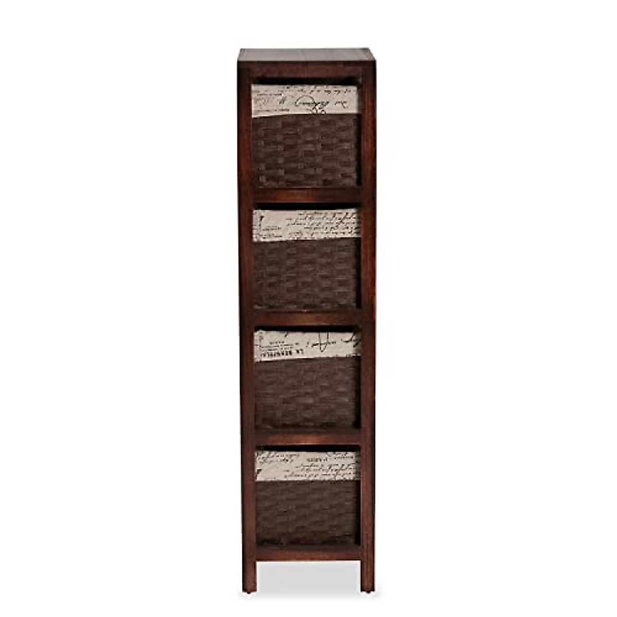 Baxton Studio Bosley Modern French Inspired Walnut Brown Finished Wood 4-Basket Storage Unit, Dark Brown/Beige