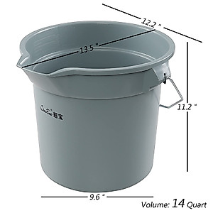 Doryh 14 Quart Round Water Bucket with Grip Handle, 4 Pack Plastic Commercial Cleaning Pail, Grey