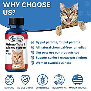 BestLife4Pets Cat UTI Urinary Tract Infection & Kidney Support Treatment - All Natural Medicine to Stop Frequent Urination - Cats Renal Health and Bladder Control - Easy to Use Natural Pills
