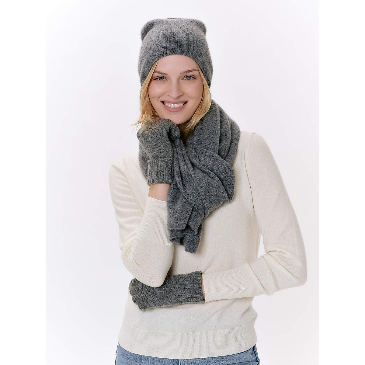 Style Republic Women’s Knitted Scarf, 100% Pure Cashmere, Beautiful European Design (Grey)