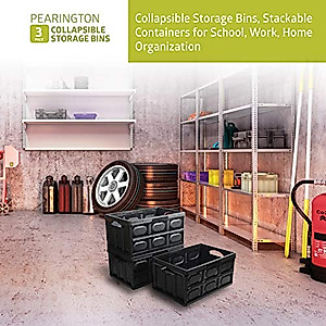 Pearington Collapsible Storage Bins, Stackable Containers for School, Work, Home Organization, 3-Pack