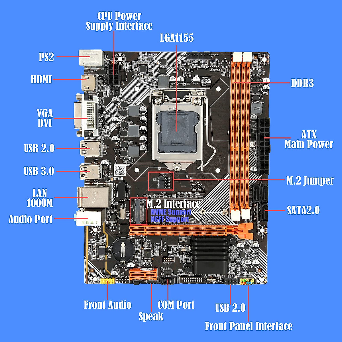 SHYEKYO M-ATX Computer Motherboard Desktop H61 M.2 Desktop Computer Motherboard Support DDR3 M.2 High Rate Hard Disk Interface, HDMI HD Graphics Card for PentiumCeleron Series