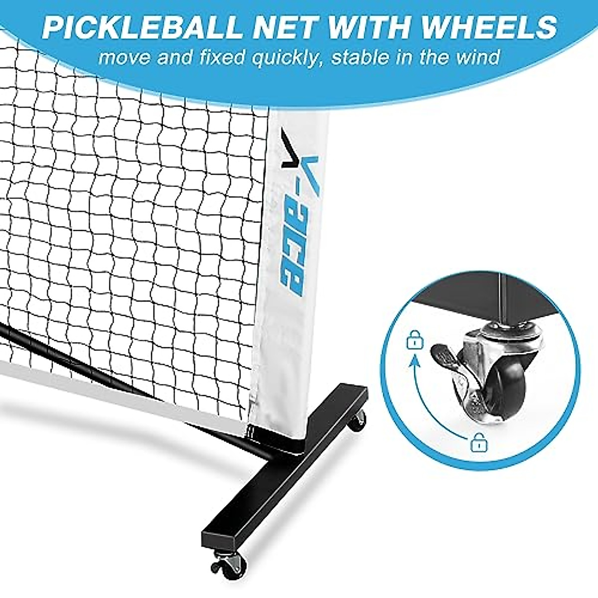 X-ACE Pickleball Net Set with Wheels for Home22FT Regulation Size Portable Pickleball Net for Driveway,Steady Matte Steel Frame (Net with Wheels)