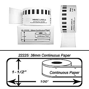 HOUSELABELS Compatible with DK-2225 Replacement Roll for Brother QL Label Printers; Continuous Length Labels; 1-1/2" x 100 feet (38mm*30.48m) - 47 Rolls
