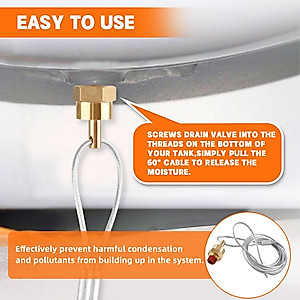 HASAOMOI 2PCS Air Tank Drain Valve Plug Fitting 1/4" NPT with 60" Cable Valve, Air Brake Reservoir Air Compressor Drain Valve For Semi Trucks