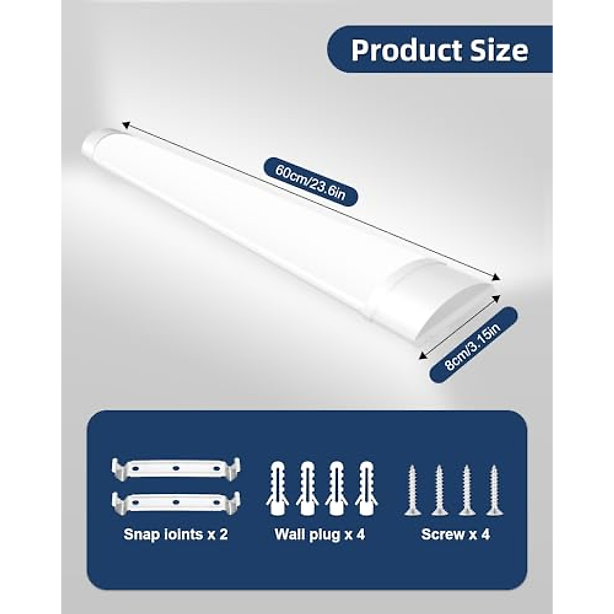 Sararoom 2ft Led Shop Light Fixture, 20W LED Tube Light, 2400lm,4000K Neutral White, 60cm 23.6inch LED Garage Closet Light Ceiling Light for Office Home Basement, No Plug, No Ground Wire