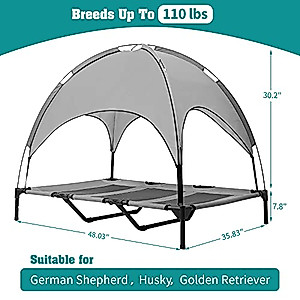 ZOOMOS PETOK 48" Elevated Dog Bed Large with Removable Canopy Breathable Oxford Fabric w/Convenient Carrying Bag Portable Raised Pet Cot Cooling Dog Bed for Camping Beach Lawn (X-Large 48 INCH, Grey)