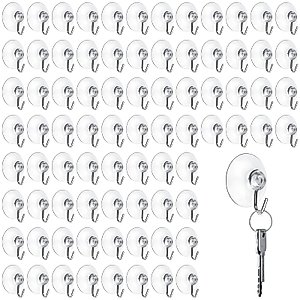 Mudder Suction Cup Hooks Wall Hooks 1.77 Inch Clear Suction Cups with Metal Hooks for Window Glass Kitchen Wall Towel Hooks Hangers Supplies for Christmas Light Decorations(80 Pieces,30 mm)