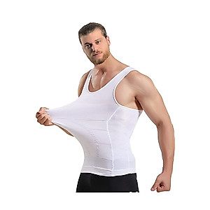 2X Compression Shirts for Men - Mens Slimming Body Shaper Vest - Tight Tank Top for Men - Compression Shirt Tank Top (White-White, XXXL)