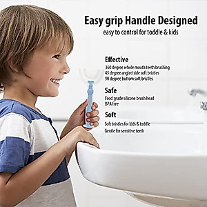 TUSIWIT U Shaped Toothbrush Kids,Kids Toothbrushes U Shape with 3 PCS Heads for Toddler,Childrens, Whole Mouth Kids Tooth Brush for Age 6-12 Years Blue