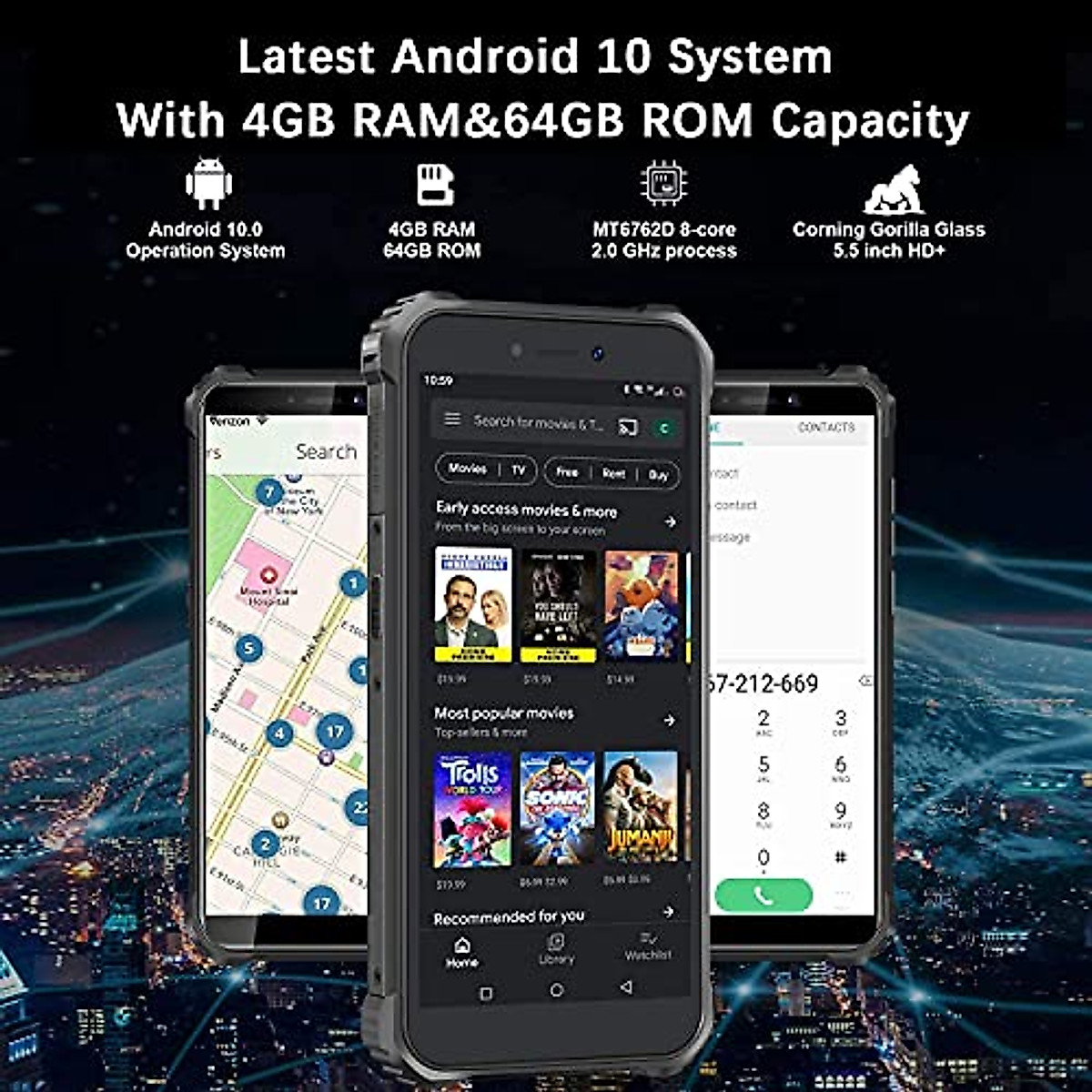 OUKITEL WP5 Pro Rugged Cell Phone Unlocked, 4GB +64GB 8000mAh Android 10 Smartphone IP68 Waterproof 5.5" HD+ Triple Camera Global Version 4G LTE GSM AT&T T-Mobile Metro PCS Face ID Fingerprint