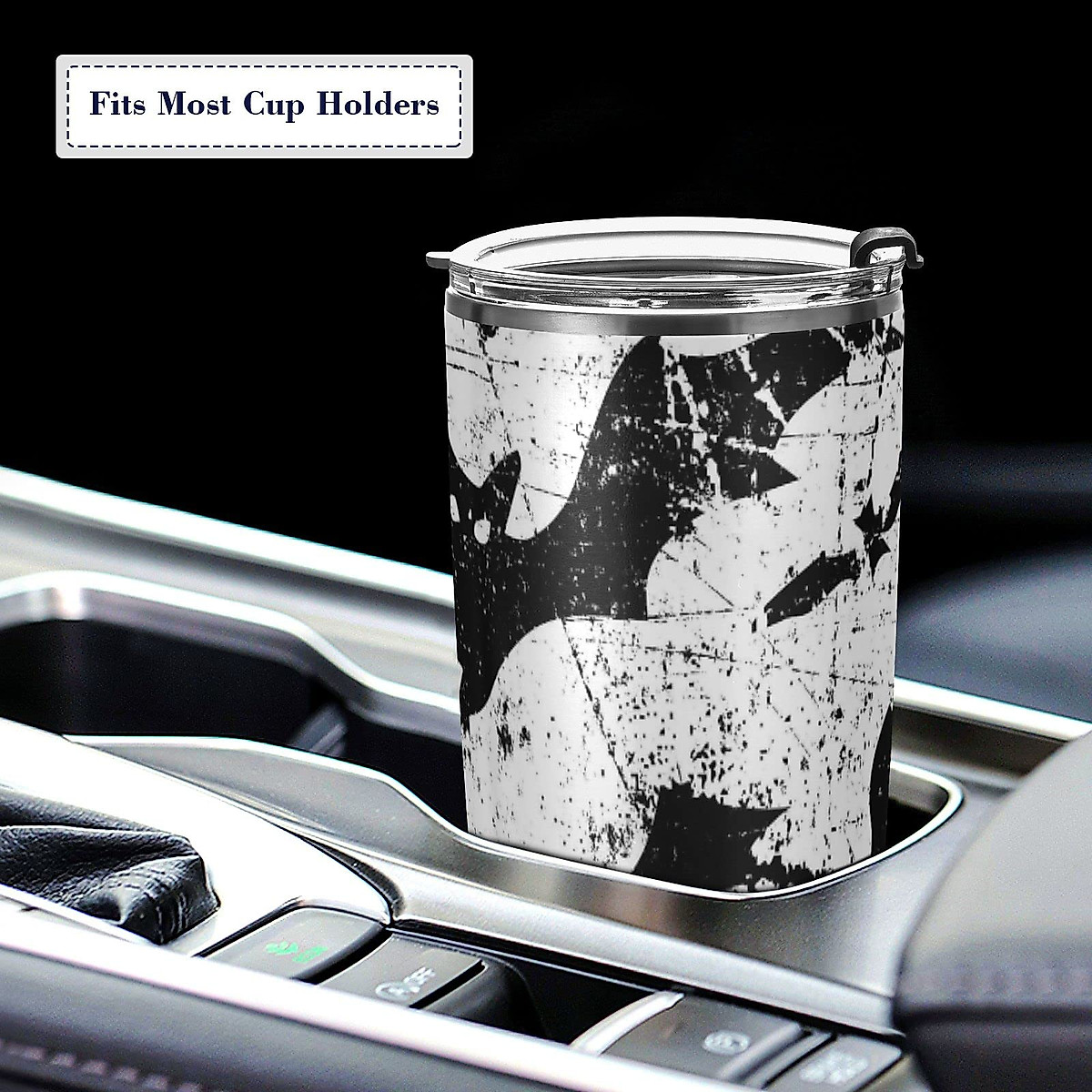 Yasala Halloween Tumbler Retro Black Bats Insulated Coffee Cup Beverage Container Office Travel Mug with Straw and Lid 20oz Holiday Back to School Day of The Dead Gift