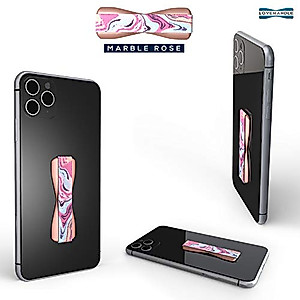 Universal Phone Grip for Most Smartphones, Mini Tablets and Cases, Marble Rose Design Colored Elastic Strap with Mauve Rose Base, LH-01-MarbleRose