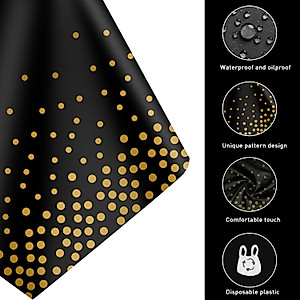 byojia 4 Pack 2in1 Disposable Plastic Tablecloths 54" x 108" Black and Gold Dot Kitchen Table Cloth Rectangle Table Cover for Wedding Birthday Baby Shower Anniversary Christmas Graduation