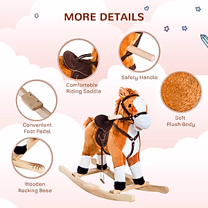 Qaba Kids Plush Toy Rocking Horse Ride on with Realistic Sounds - Brown