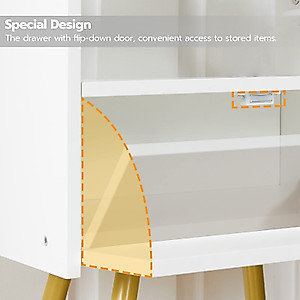 HOOBRO Nightstand with Charging Station, End Table with USB Ports and Outlet, Side Table for Tight Spaces, Solid and Stable, for Office, Bedroom, Study, White and Gold DW88UBZ01