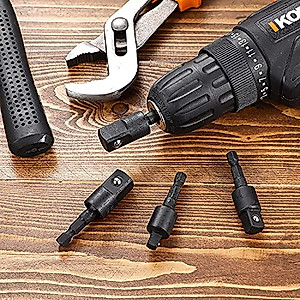 3Pcs 1/4" 3/8" 1/2"360°Rotatable Hex Socket Adapter Drill Bits Set,Impact Grade Socket Wrench Adapter Extension Set,105°Right Angle Drill Screwdriver set Drill Hex Bit Socket Adapter