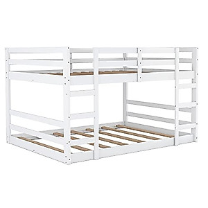 Tidyard Twin Over Twin Bunk Bed with Ladder, Wooden Bed White for Bedroom Dorm Guest Room Home Furniture